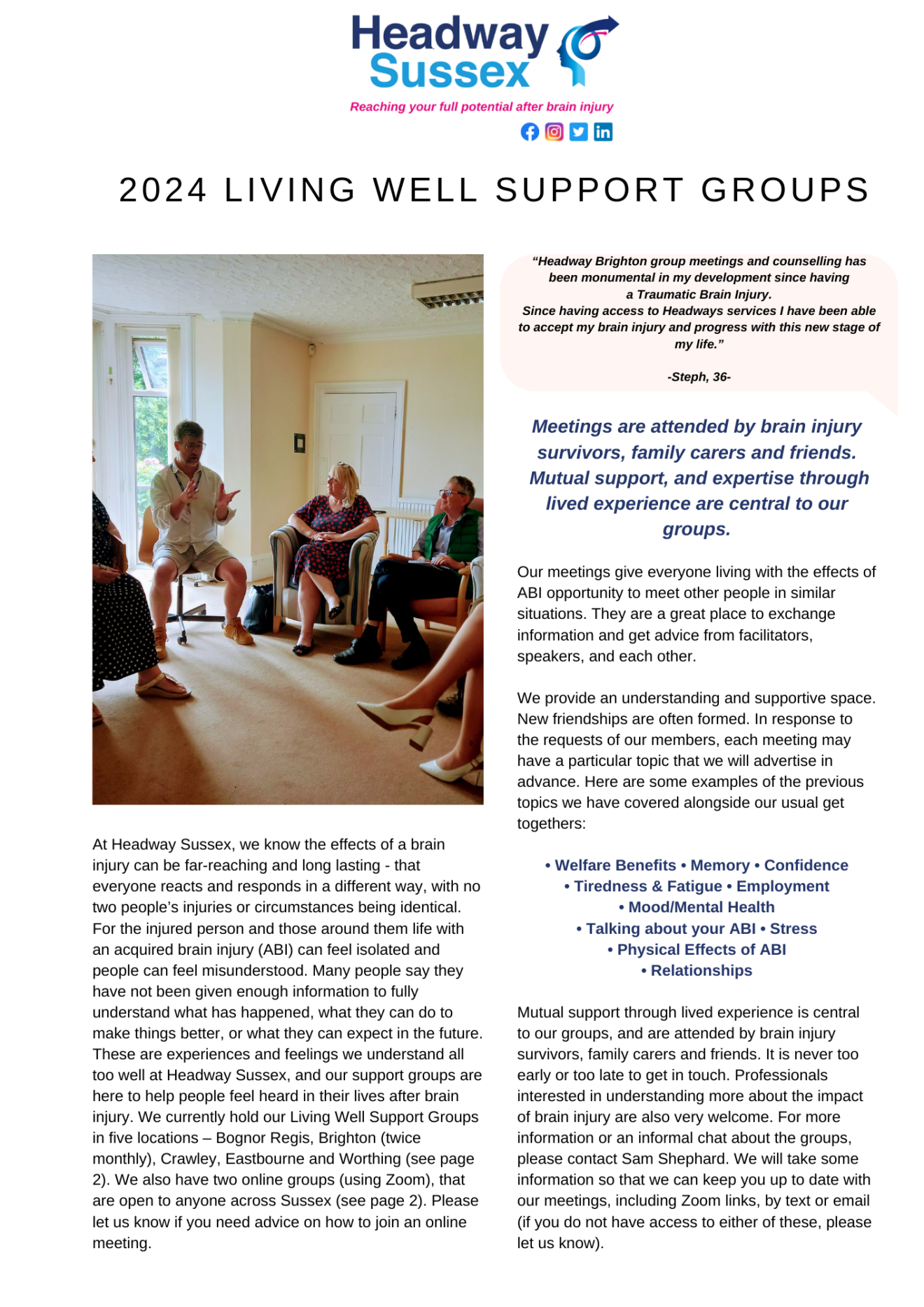 Support Groups 2024 - Headway Sussex